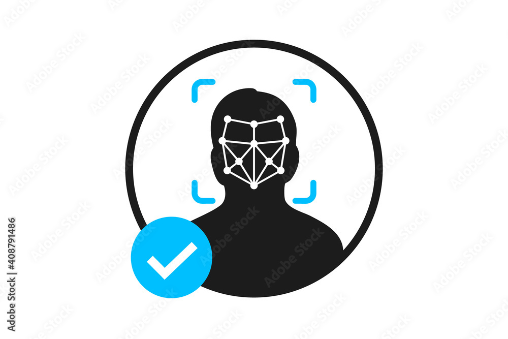 Simple thin line face id scan icon. Face identification. Identification of a person. Face id ...