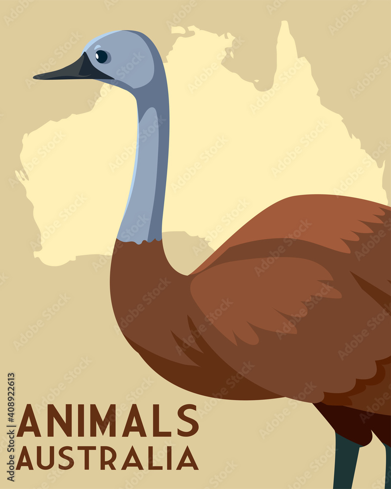 emu australian continent map animal wildlife Stock Vector | Adobe Stock