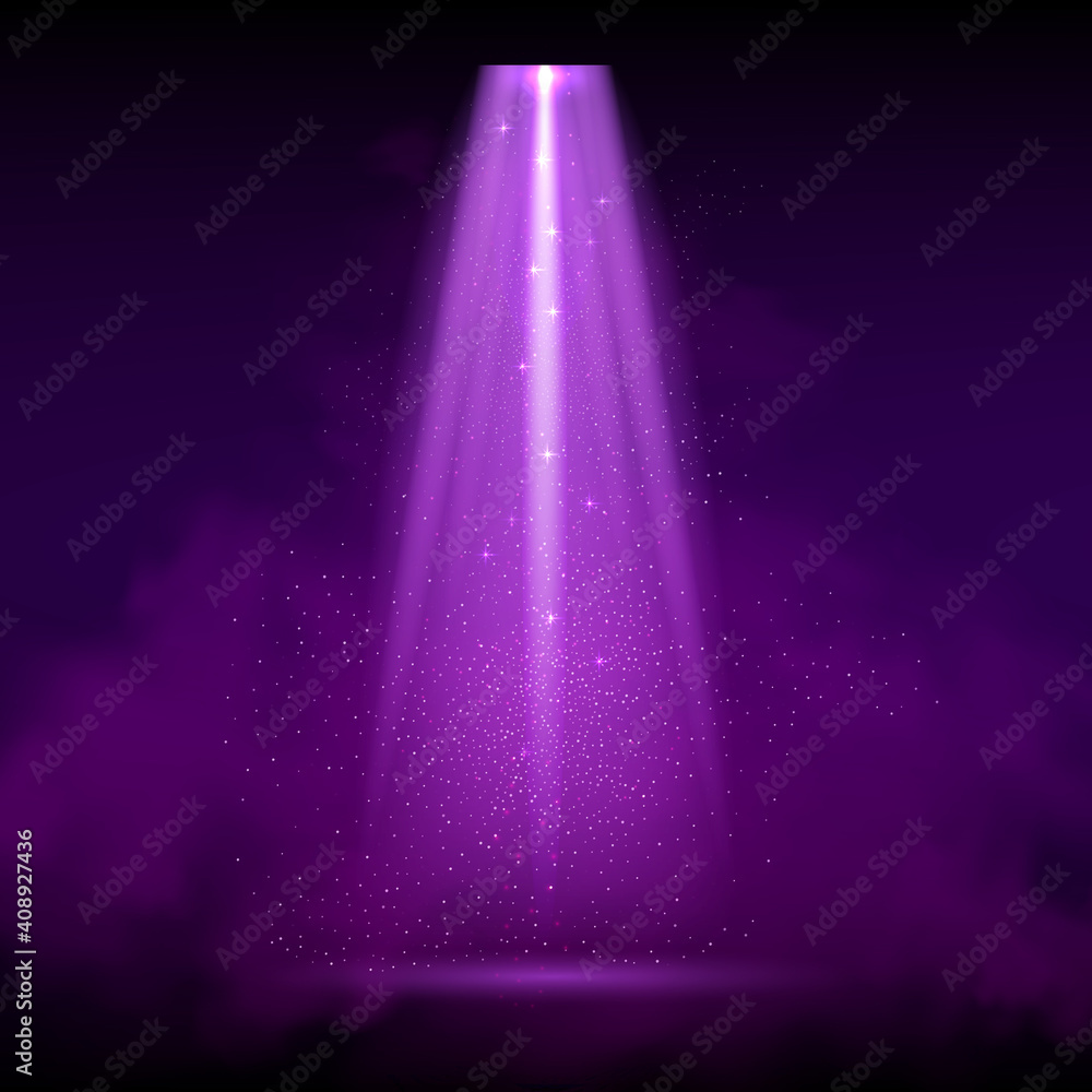 Purple spotlight. Bright lighting with spotlights of the stage with ...