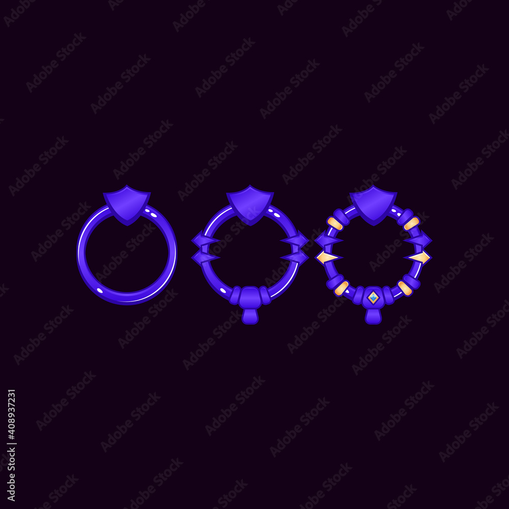 Set Of Rounded Game Ui Border Frame With Shield Symbol For Gui Asset Elements Vector