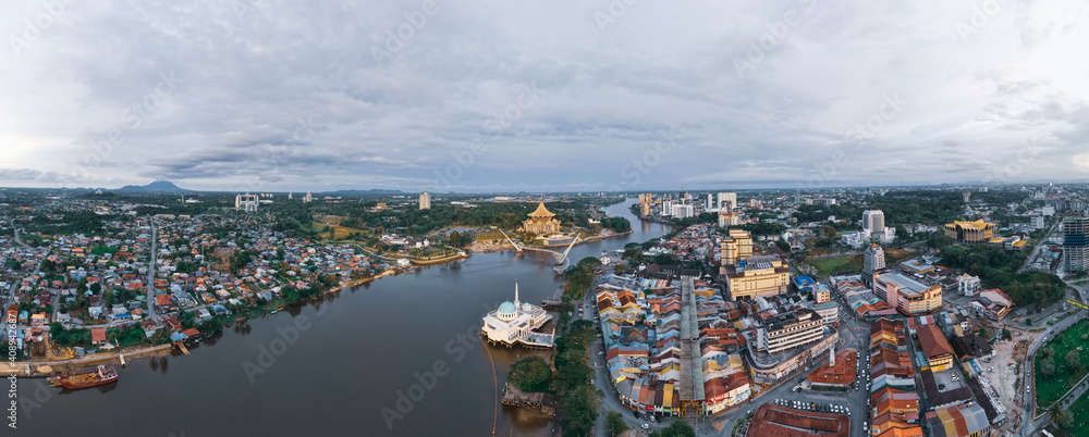 Panoramic landscape aerial view of iconic landmark of Kuching City ...