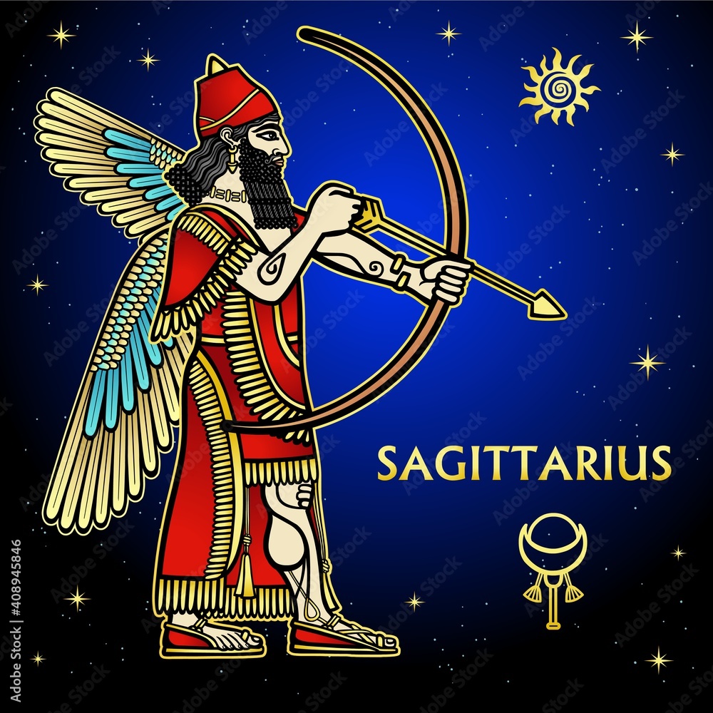 Cartoon color illustration: Zodiac sign Sagittarius. Character of ...