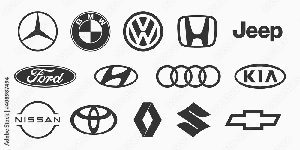 Стоковое векторное изображение «Black logo of popular brands of cars on ...