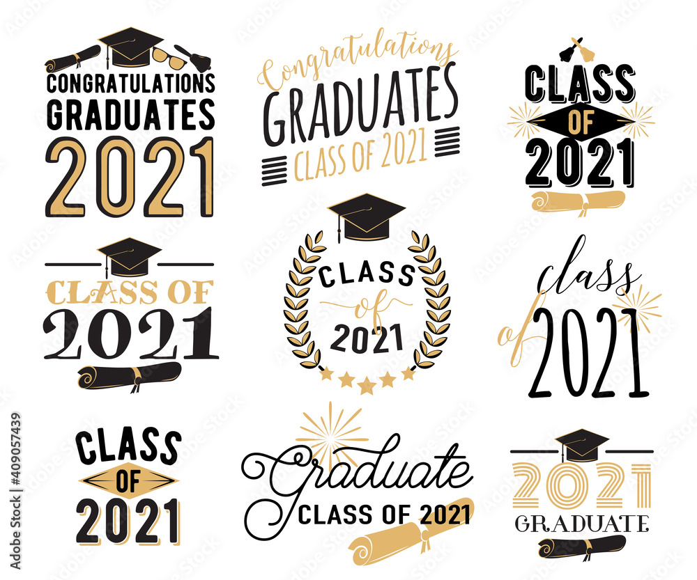 Congratulation graduation wishes overlays, lettering labels design set ...