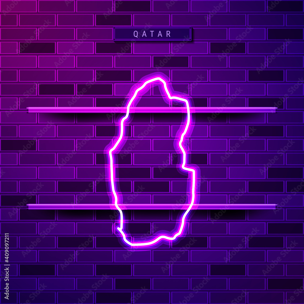 Qatar map glowing neon lamp sign. Realistic vector illustration ...