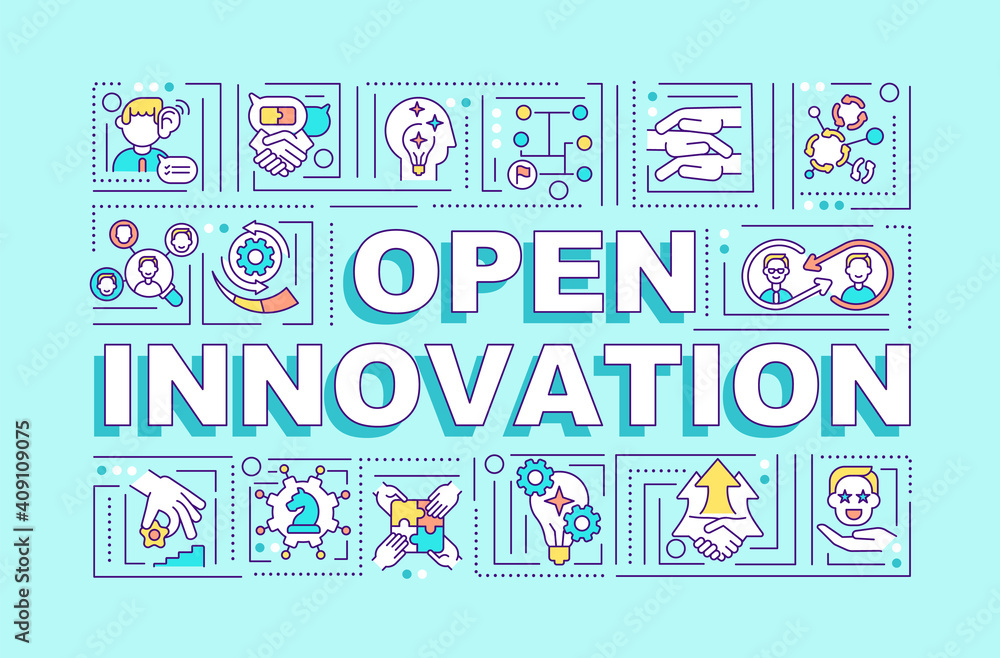 Open innovation word concepts banner. Infographics with linear icons on ...