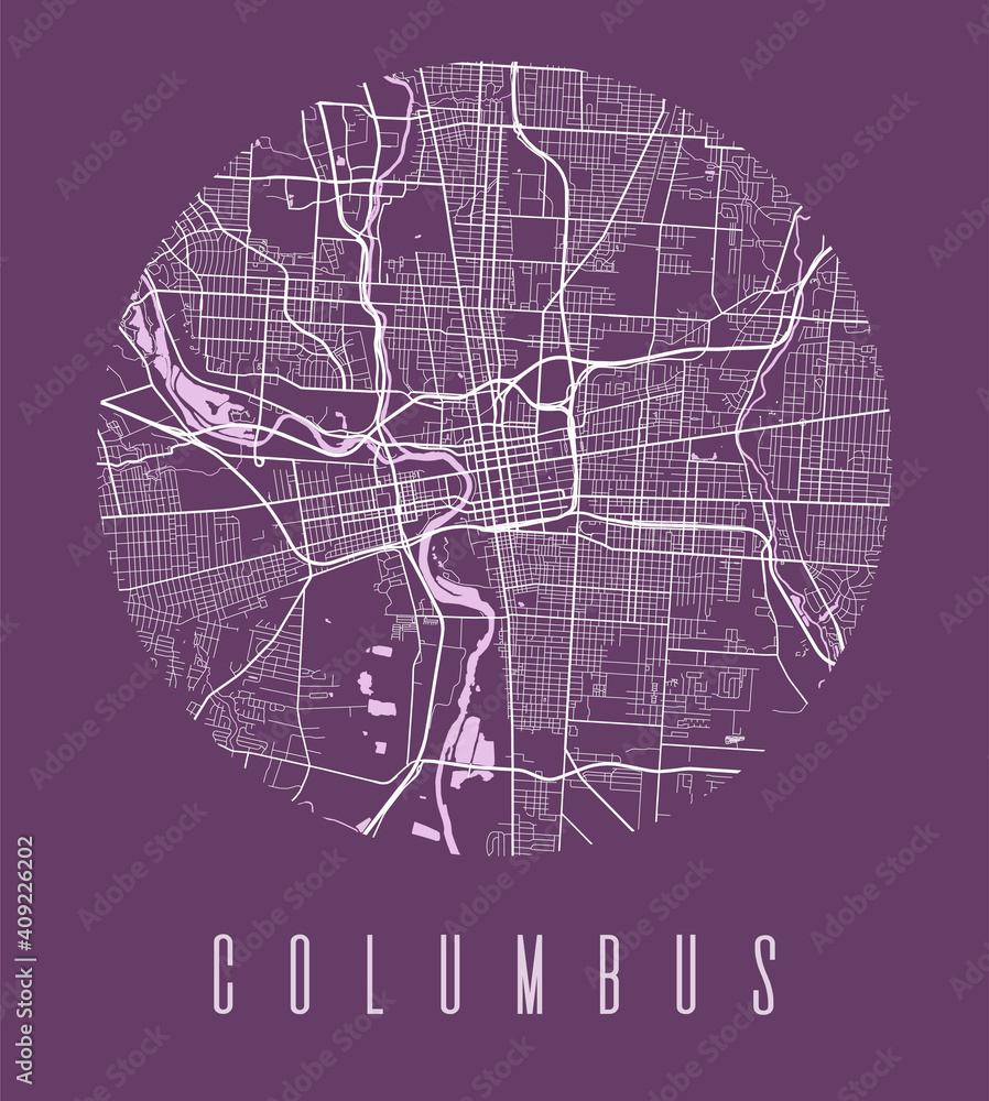 Columbus map poster. Decorative design street map of Columbus city ...