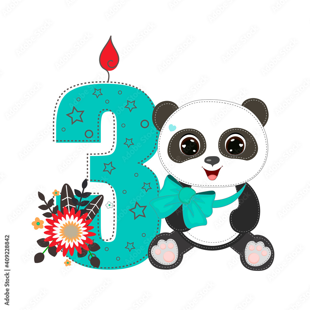 Image vectorielle Stock Number three and a cute cartoon panda boy ...