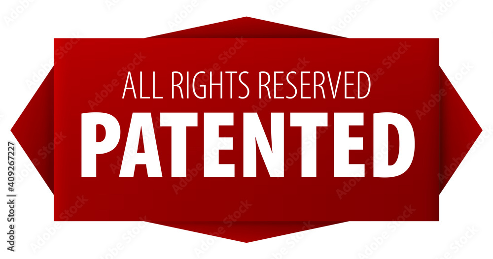 Patented, All Rights Reserved red ribbon banners icon isolated on white ...