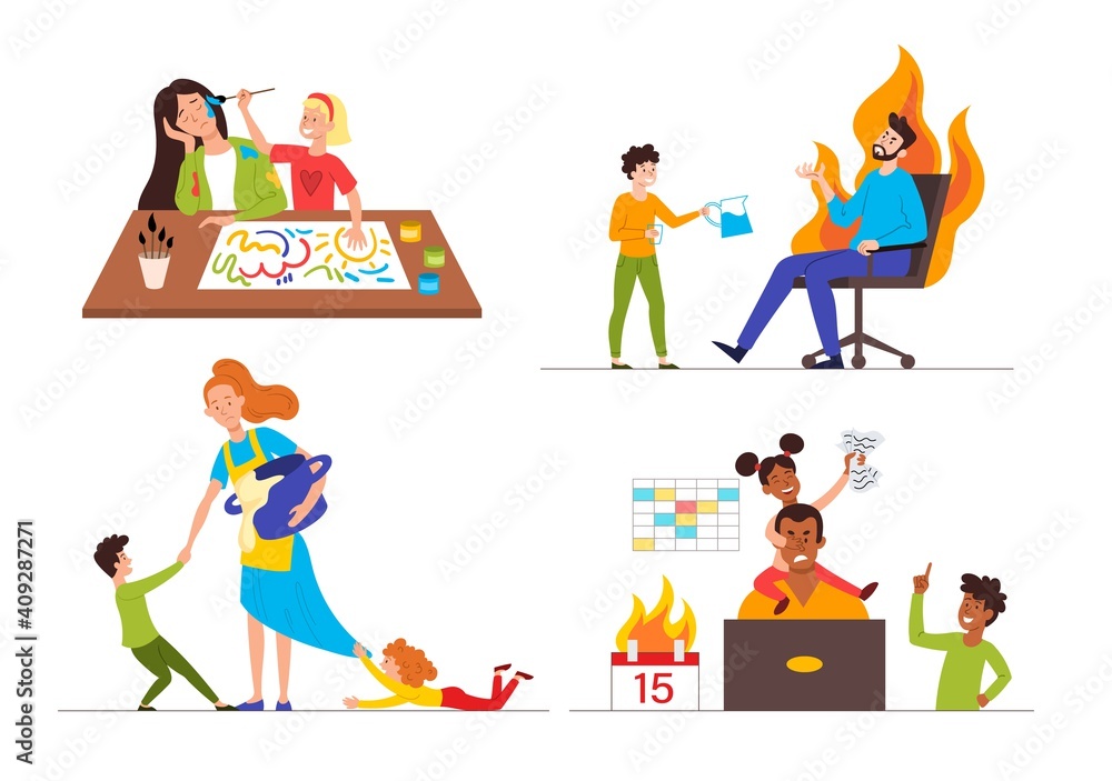 Family communication problems. Parental burnout concept. Scenes with ...