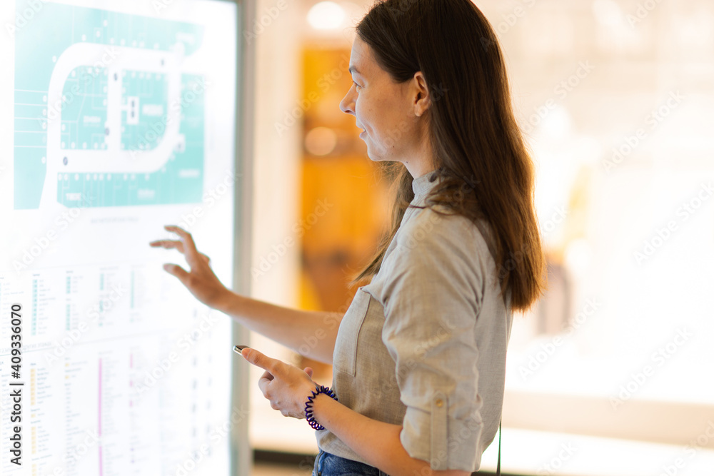 Navigation info panel in the shopping center, building plan with the ...
