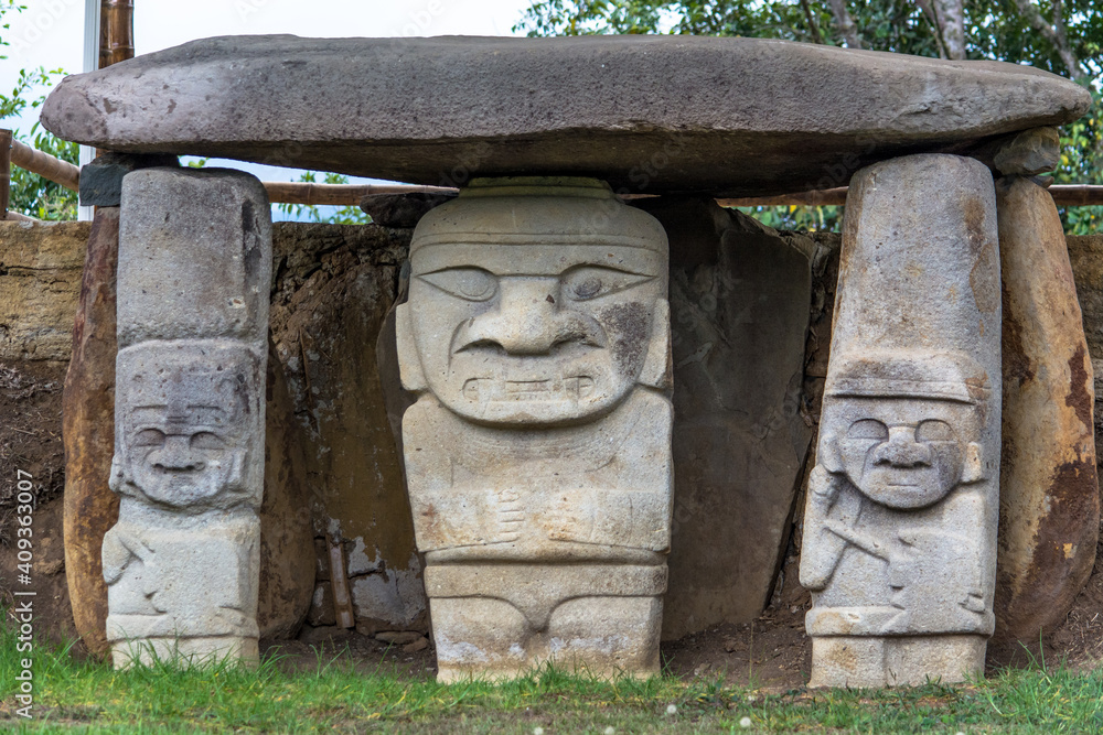 Stone sculpture or anthropomorphic statue from ancient pre-hispanic ...