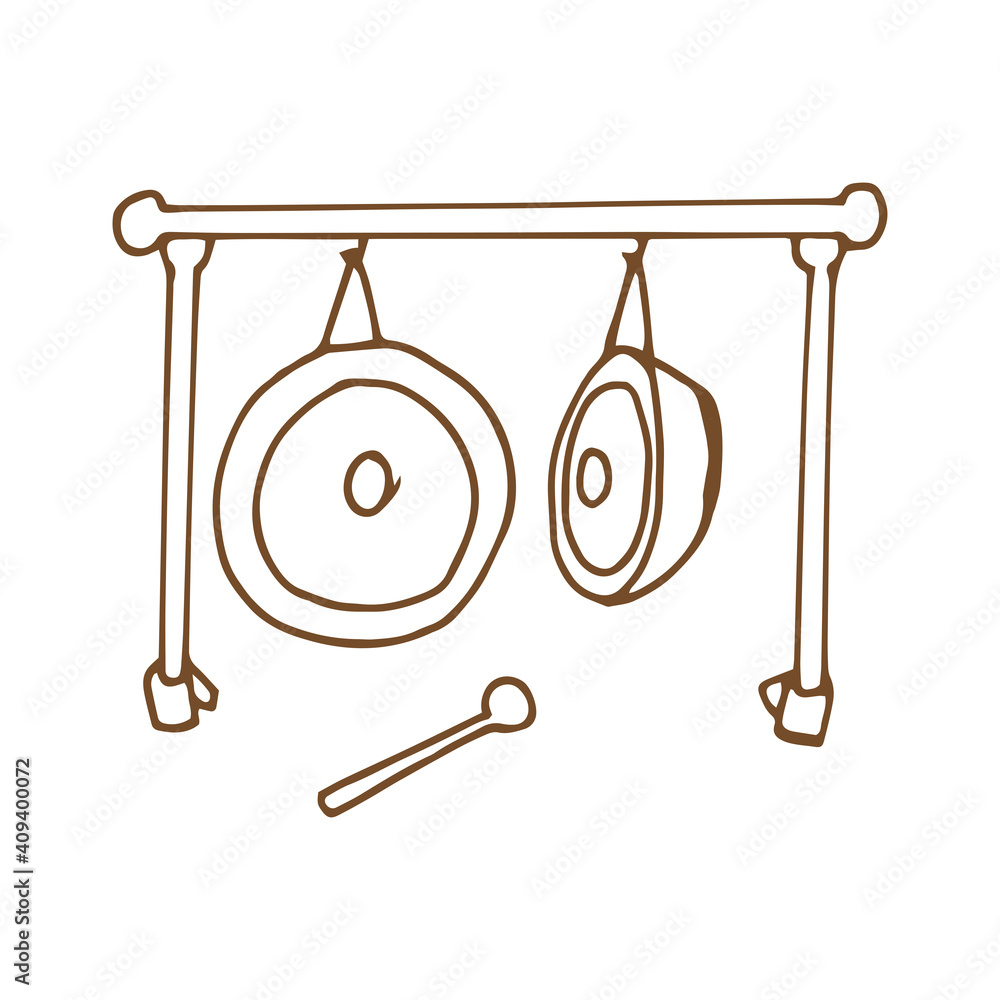 traditional percussion instruments isolated on white background. gong ...