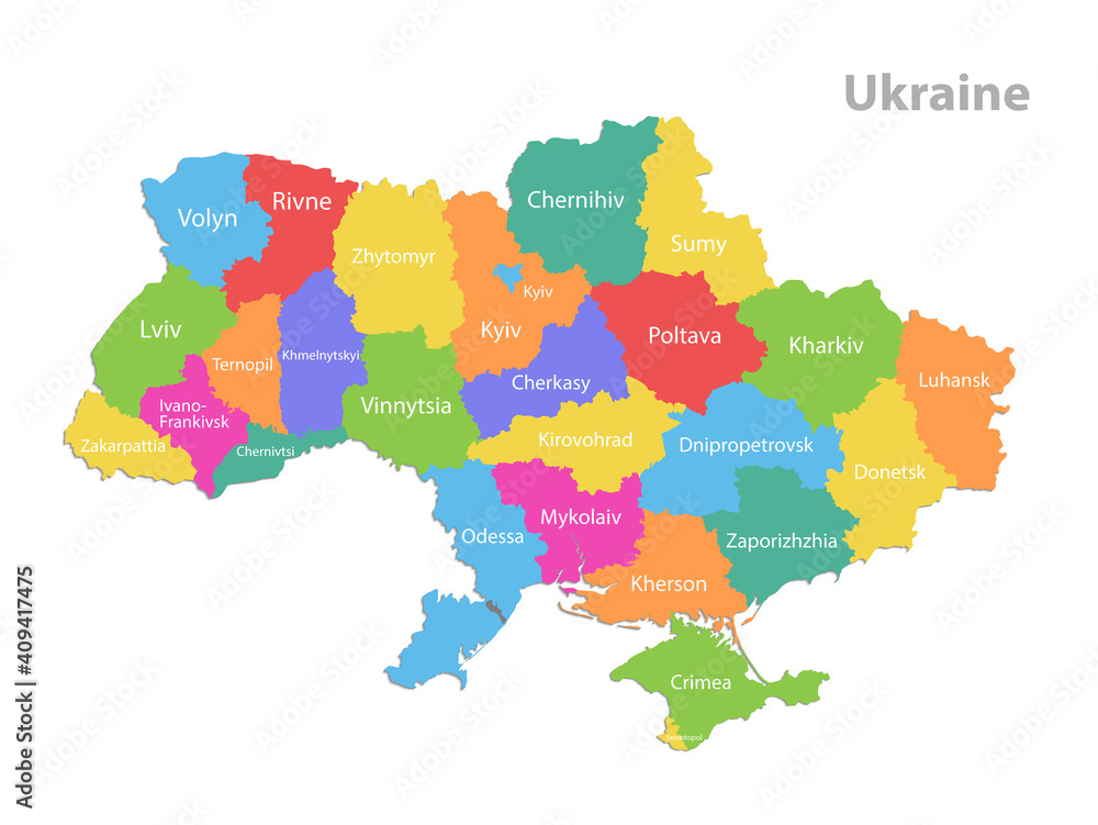 Стоковий вектор Ukraine map, administrative division, separate regions ...