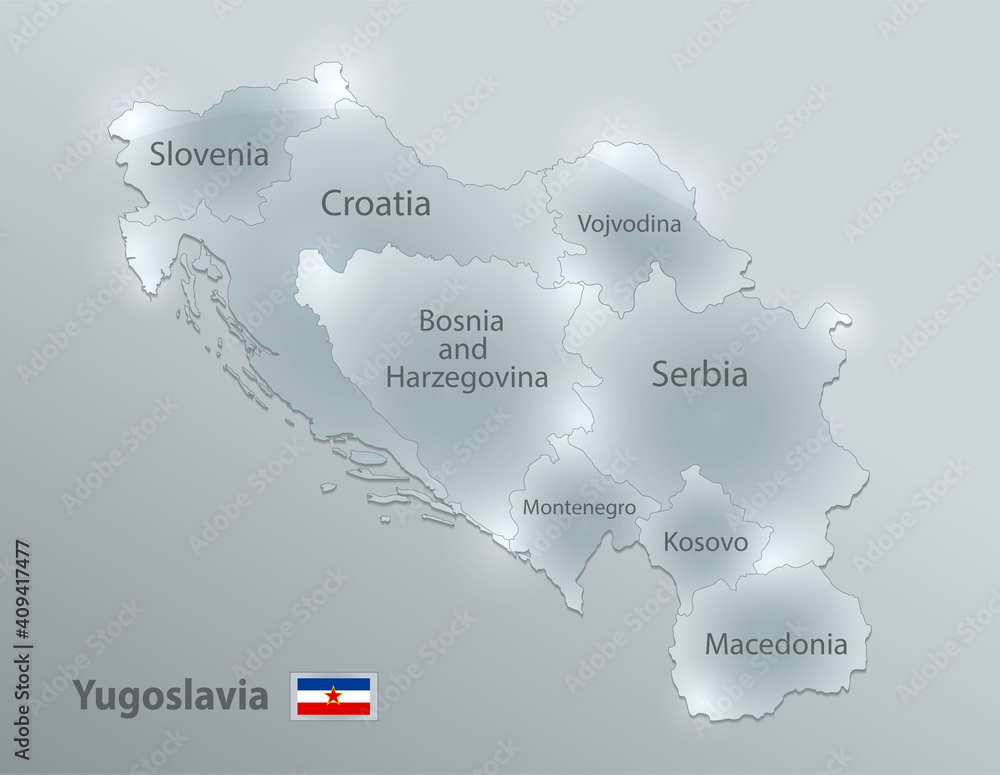 Yugoslavia map and flag, administrative division, separates regions and ...