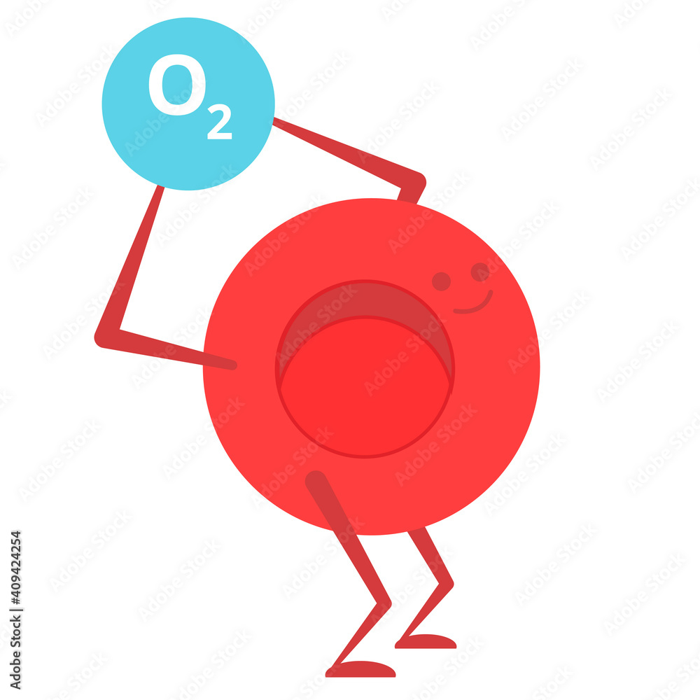 Cartoon red blood cell carrying oxygen. Vector illustration of red ...