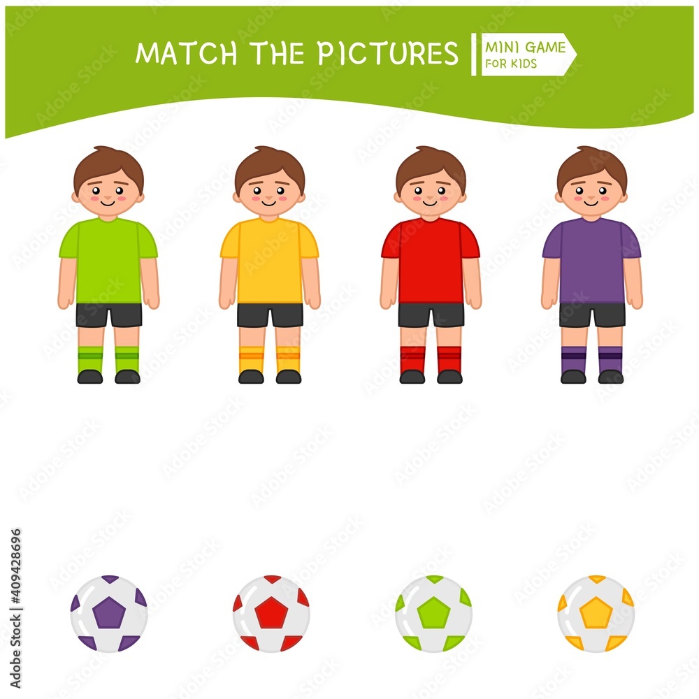 Matching children educational game. Match soccer players and balls of ...