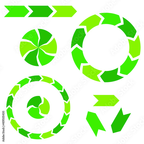 set of green modern connected elongated arrows vectors, arrow vector ...