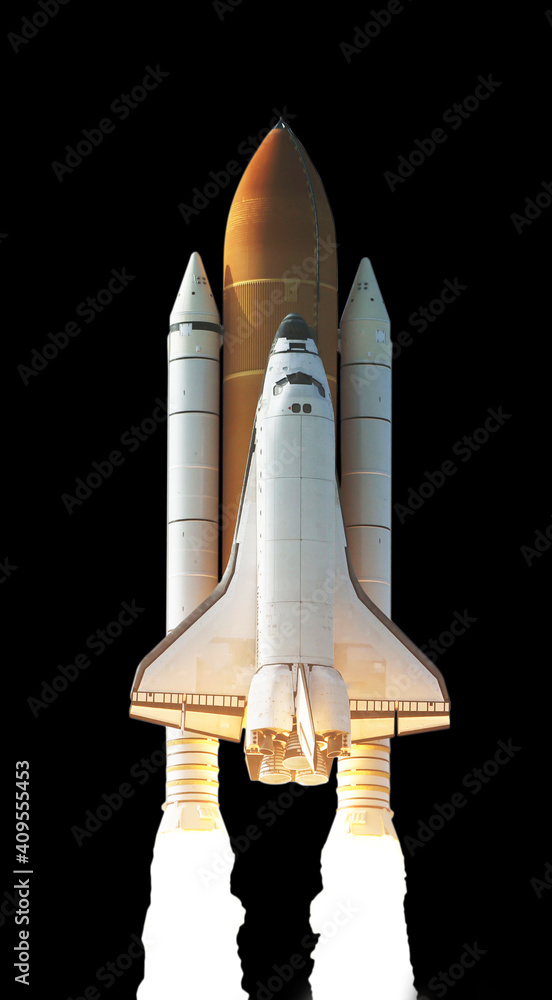 Spaceship takes off ,Rocket isolated on black background.Elements of ...