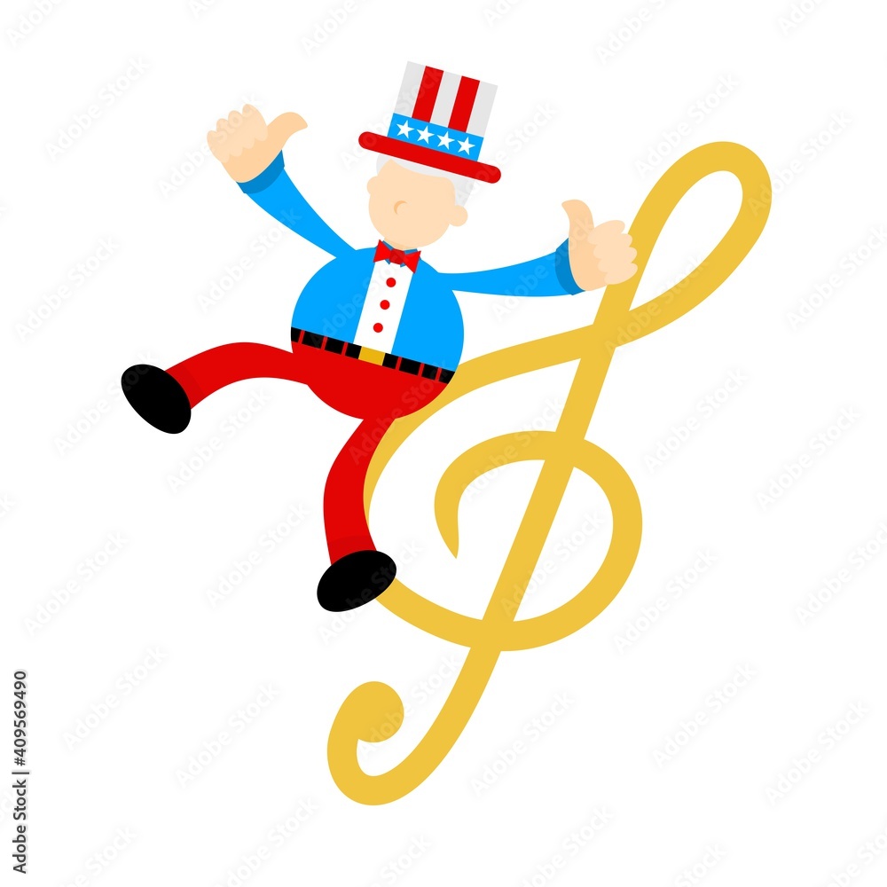 uncle sam america and music melody clef music note cartoon doodle flat ...