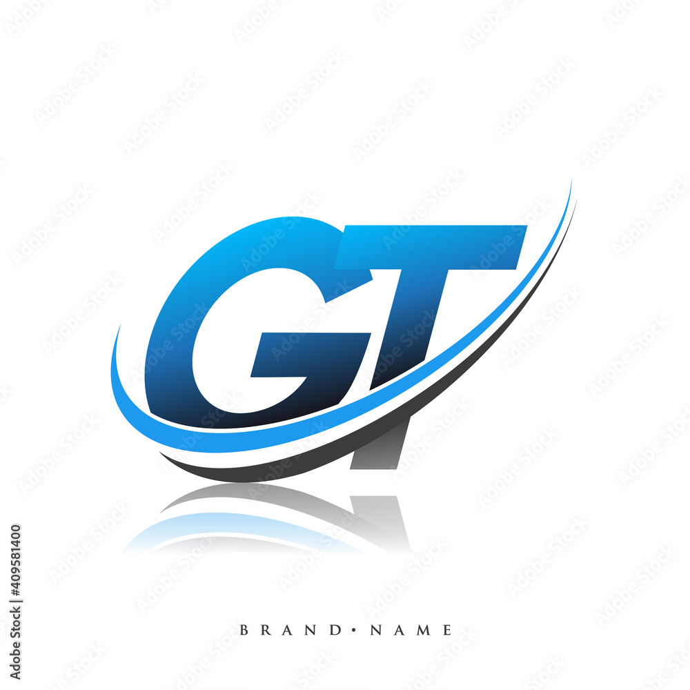 GT initial logo company name colored blue and black swoosh design ...