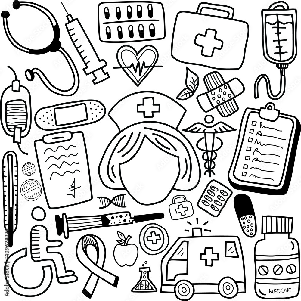 Hand drawn doodle nurse icon set vector illustration sketch nurses and ...