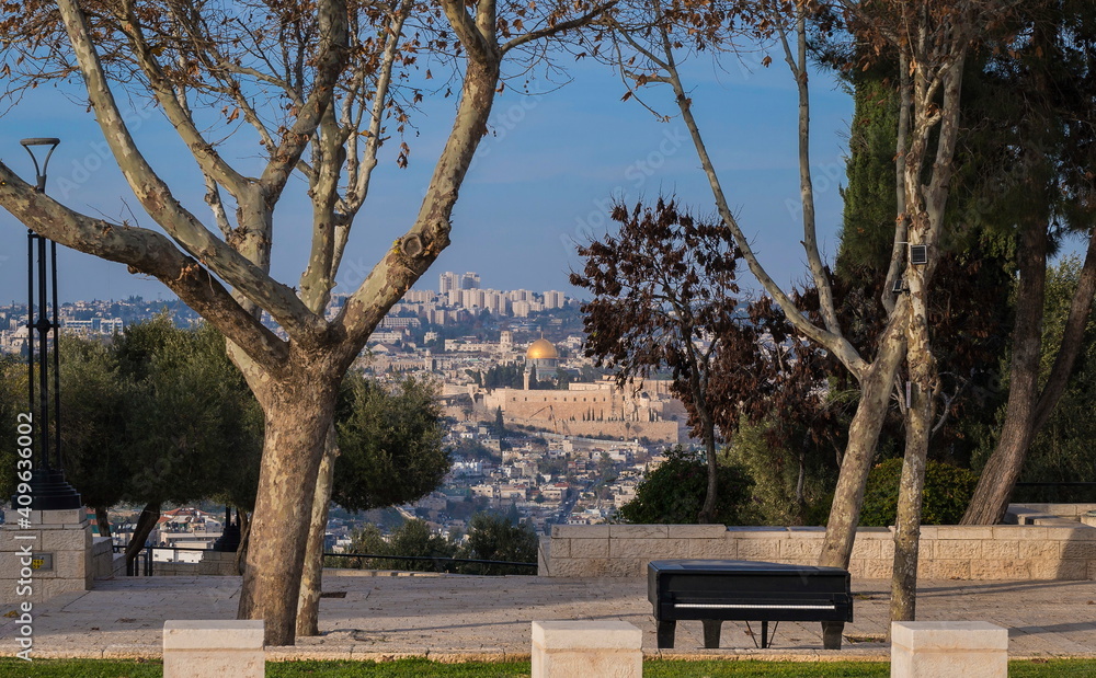 Street piano at Jerusalem's Sherover (Haas) promenade or the Tayelet ...