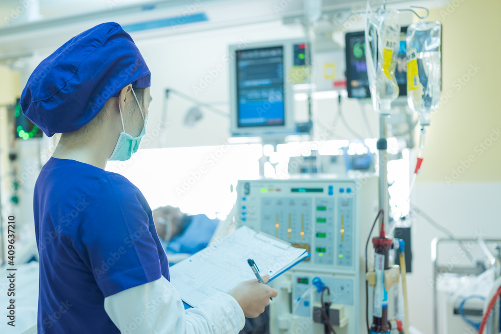 The specialist are checking continuous renal replacement therapy ...