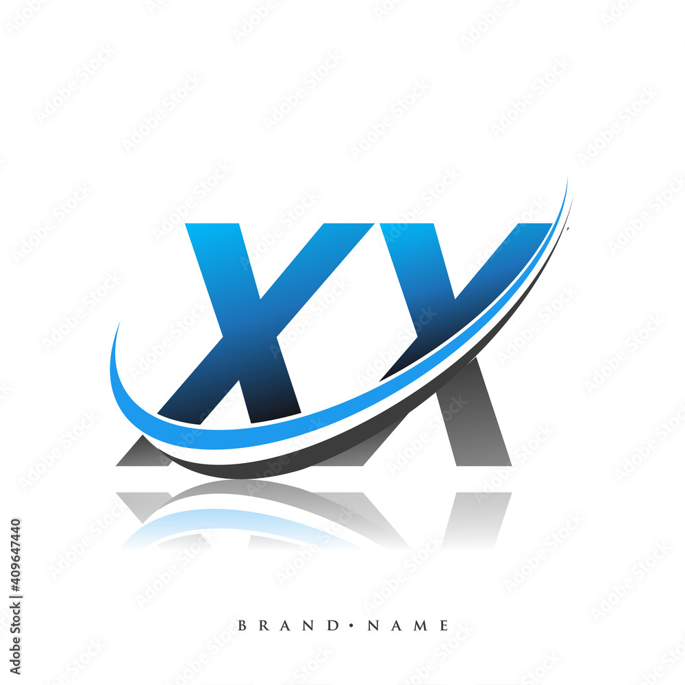 XX initial logo company name colored blue and black swoosh design ...