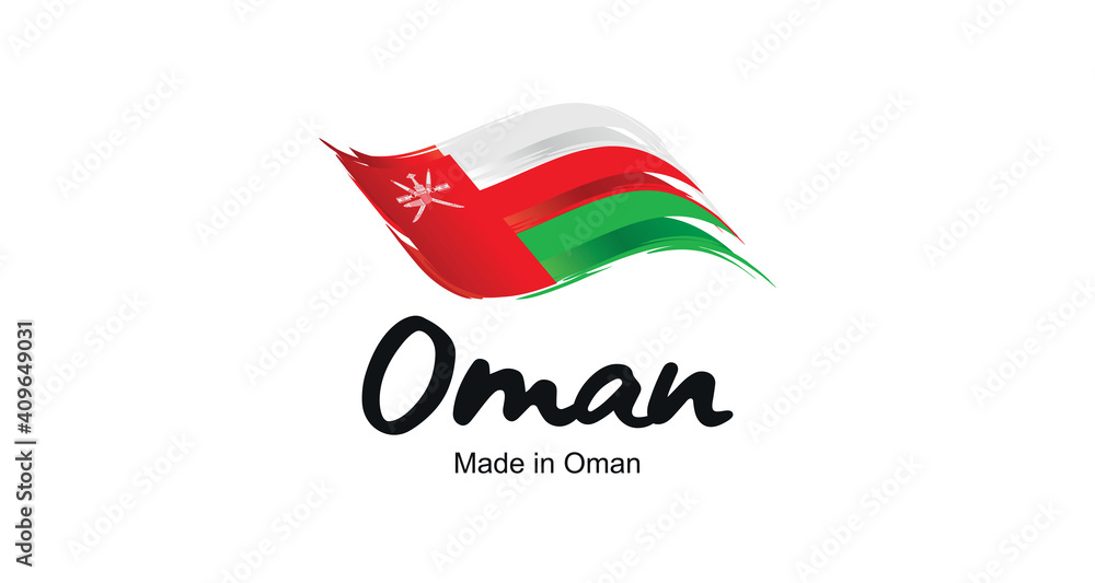 Made in Oman handwritten flag ribbon typography lettering logo label ...
