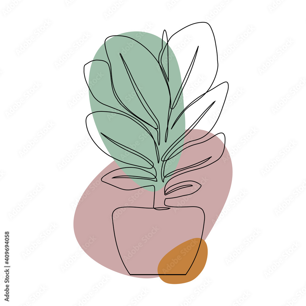Ficus isolated on white background. Continuous one line drawing. Modern ...