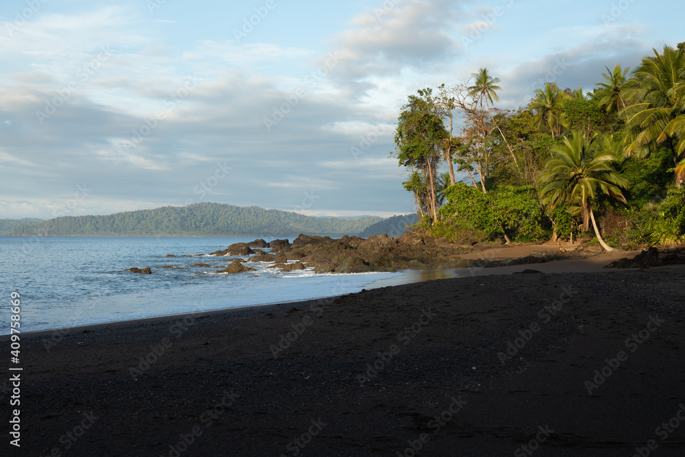 Beautiful tropical beach at Corcovado National Park, Costa Rica. Copy ...