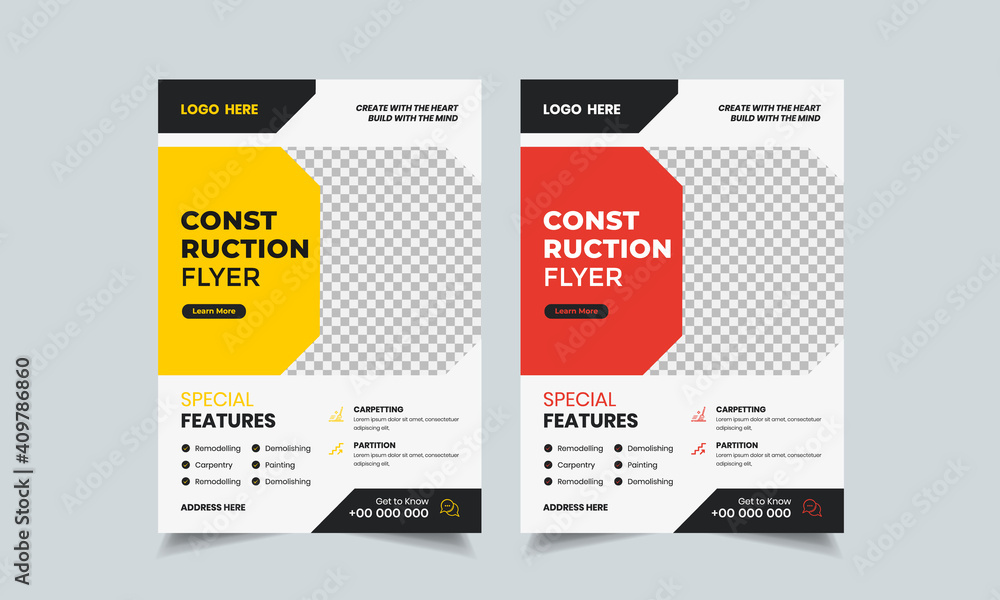construction flyer design template, home repair flyer, home build color ...