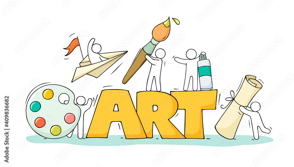 Sketch illustration - people with art symbols Stock Vector | Adobe Stock