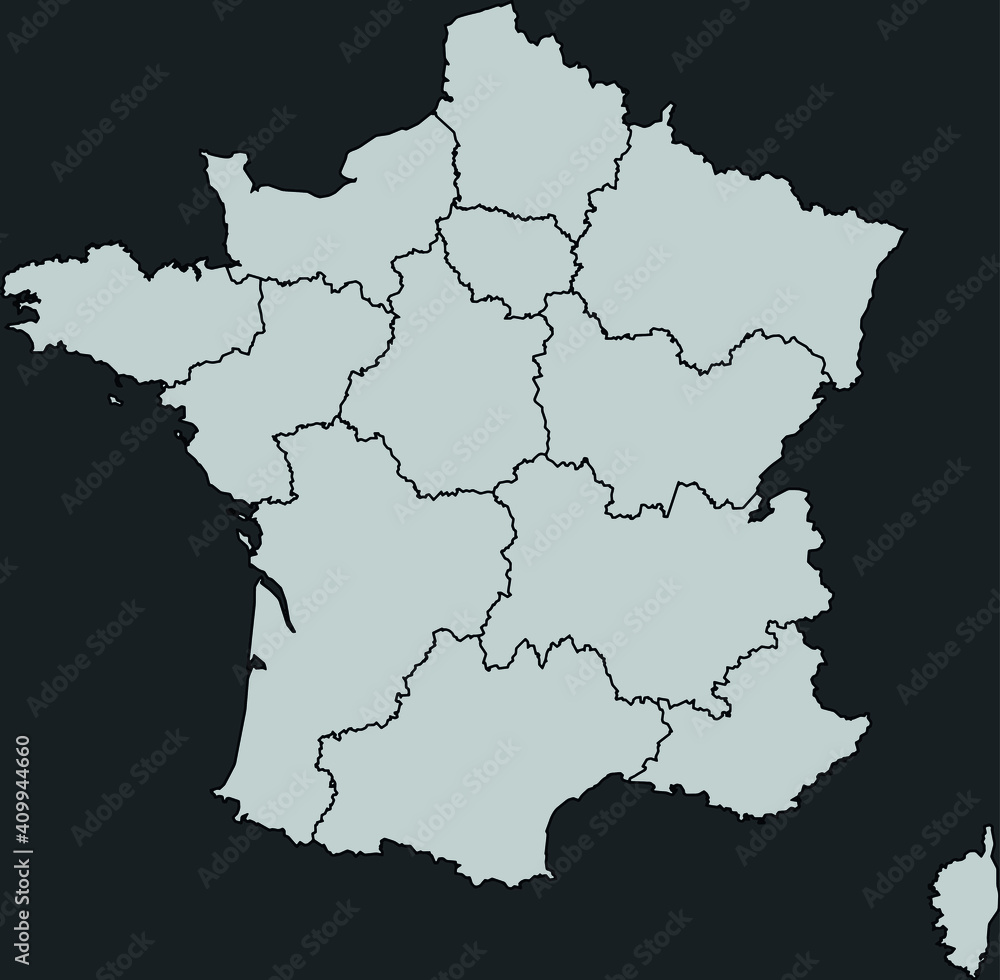 Contour vector map of France with the designation of the administrative ...