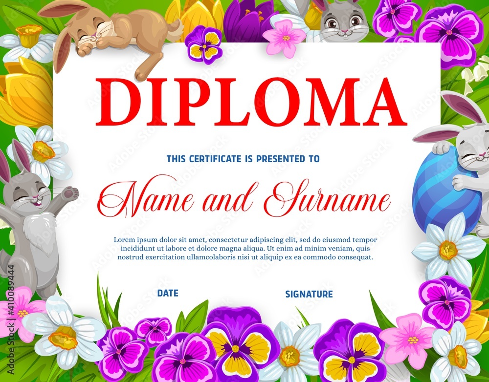 Kid education diploma or certificate vector template of school or ...