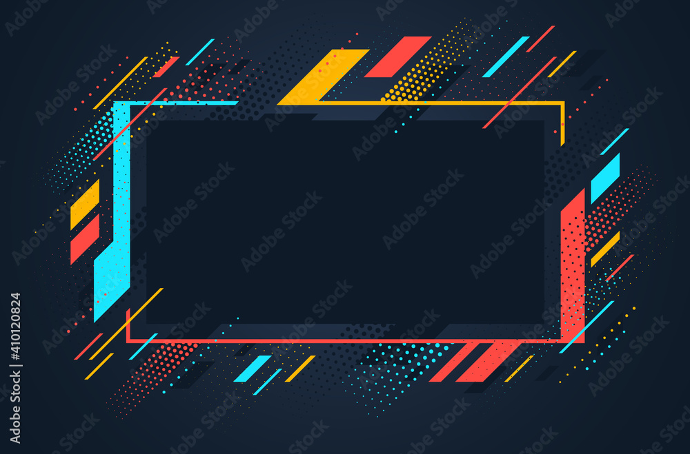 Artistic colorful frame with different elements over dark, vector ...