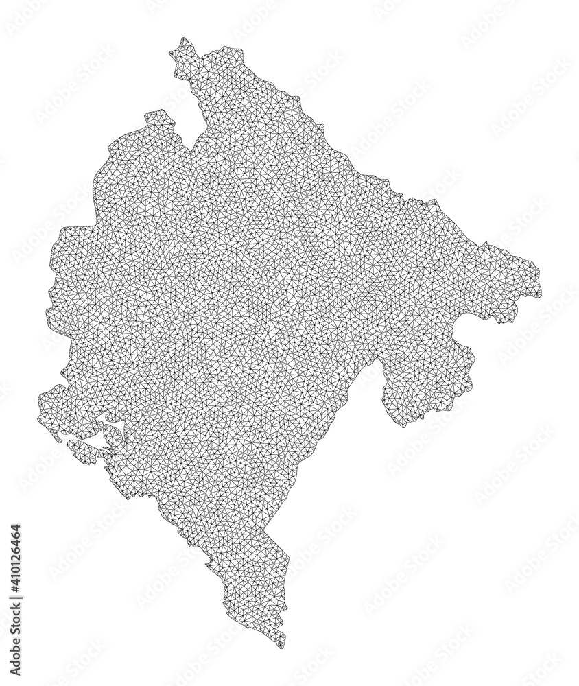 Polygonal mesh map of Montenegro in high detail resolution. Mesh lines, triangles and points ...