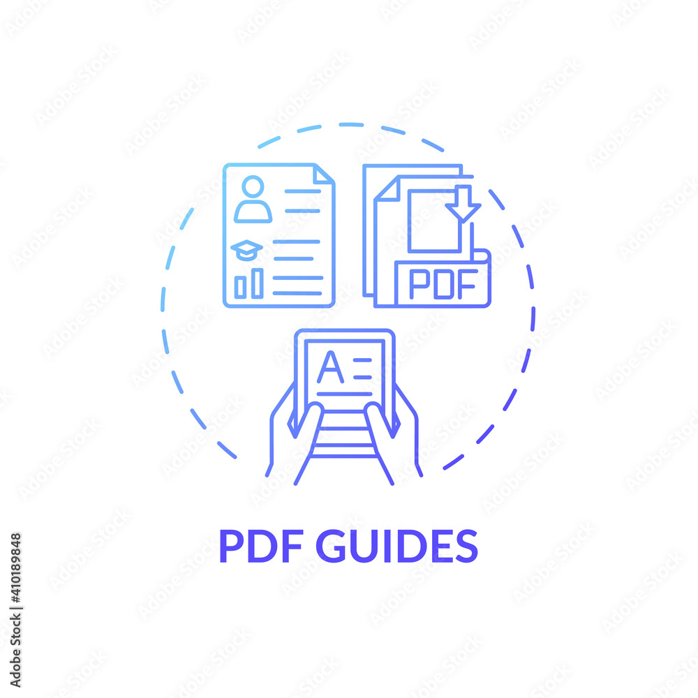 PDF guides concept icon. Online teaching digital resources. Step by ...