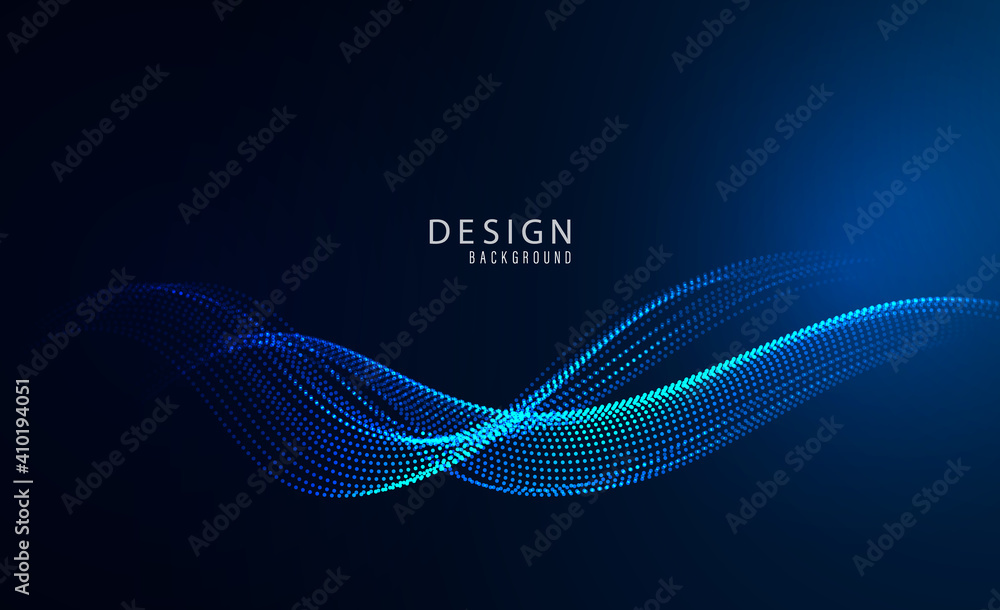 Blue wave design element on dark background. Science or technology ...