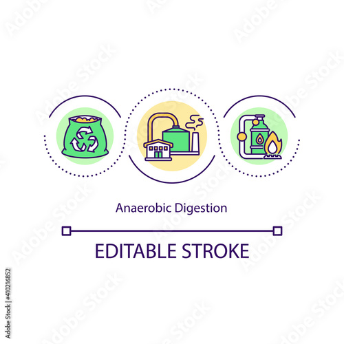 Anaerobic digestion concept icon. Organic matter is broken down to ...