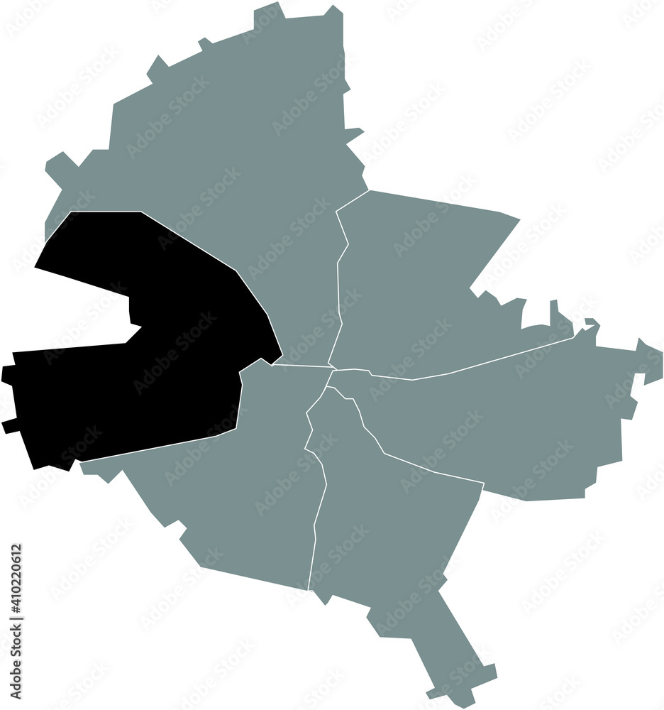 Black location map of Romanian Sector 6 inside gray map of Bucharest ...