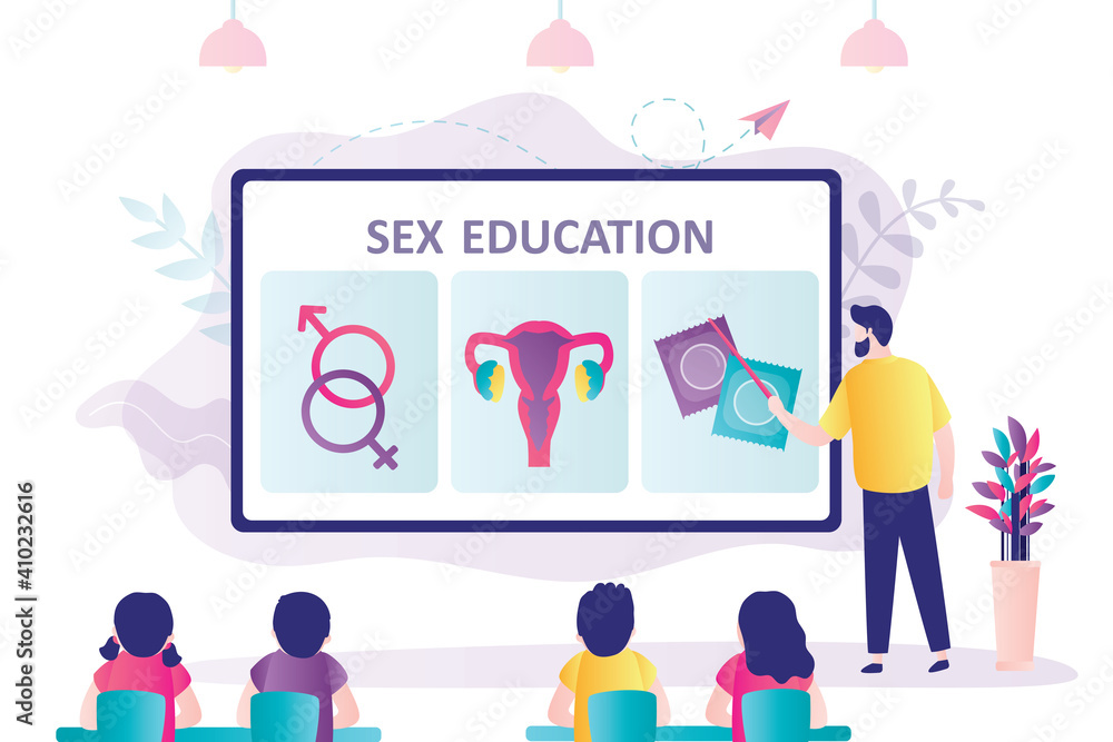 Teacher conducts sex education lesson for students. Man tells teens ...