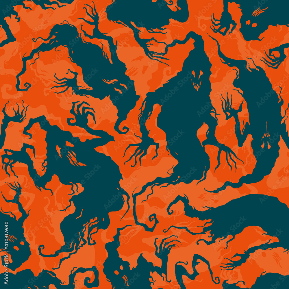 Scary ghosts pattern / Seamless background with cartoon grotesque ...