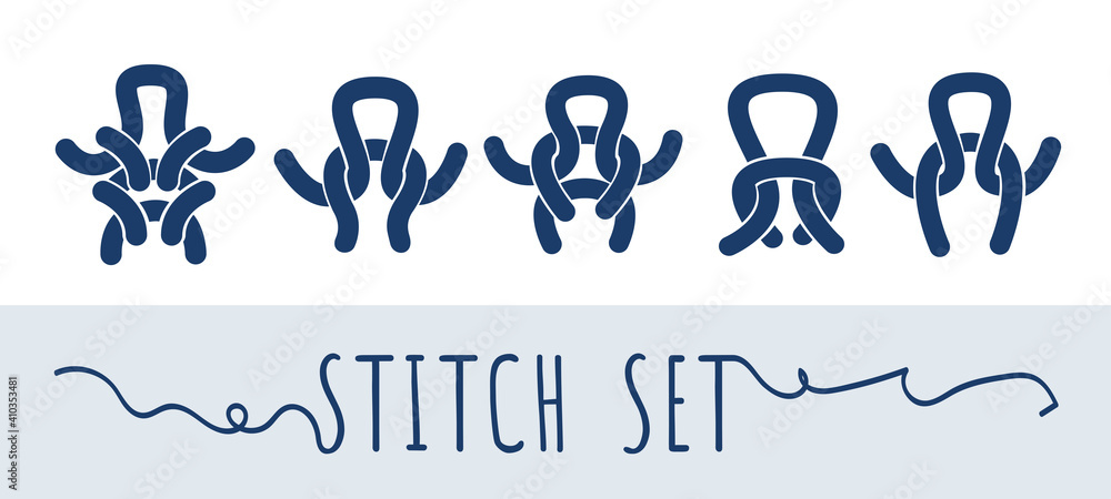 Knitting and needlework loops icon set isolated vector illustration in ...