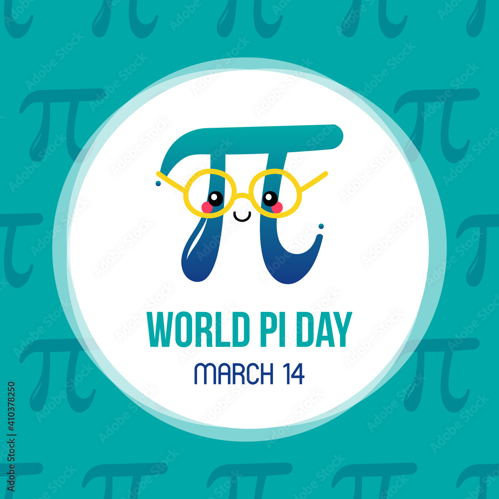 World Pi Day vector card, illustration with cute cartoon style pi ...