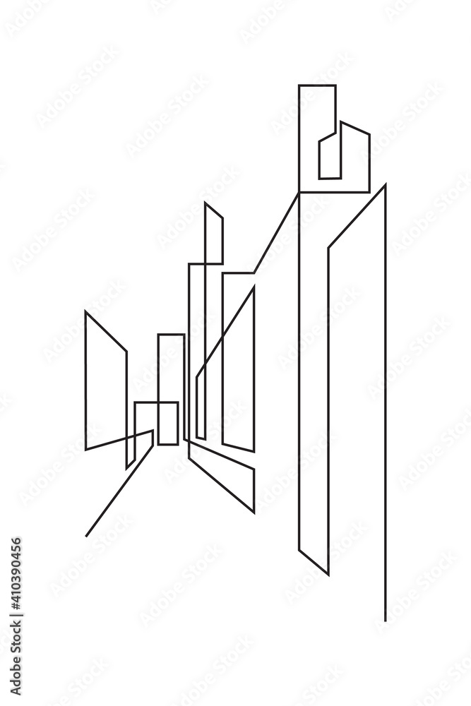 Abstract drawing of urban street in continuous line art drawing style ...