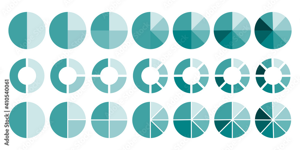 Flat infographic. Flat illustration with pie chart circles. Pie chart ...