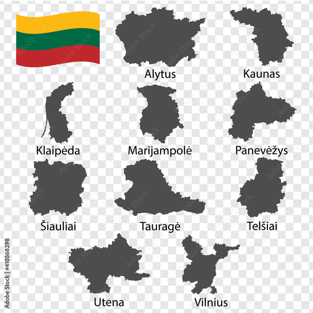 Ten Maps counties of Lithuania- alphabetical order with name. Every ...