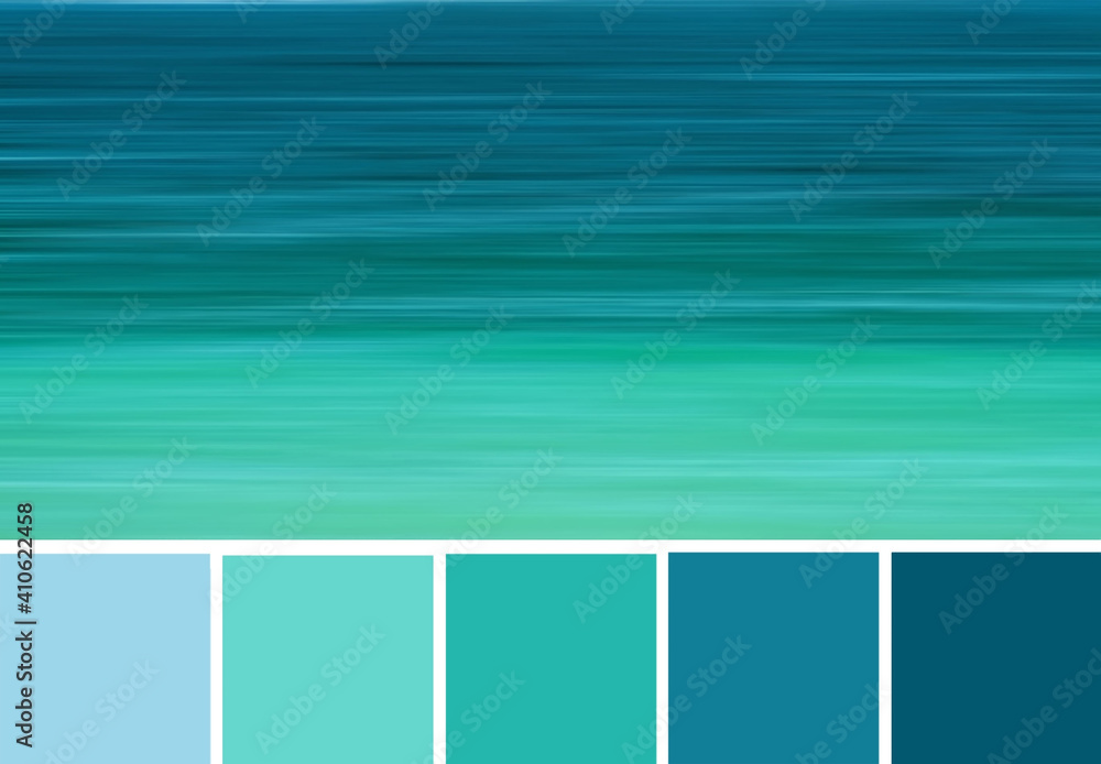 Color palette swatches of abstract blurred shapes of turquoise and dark ...